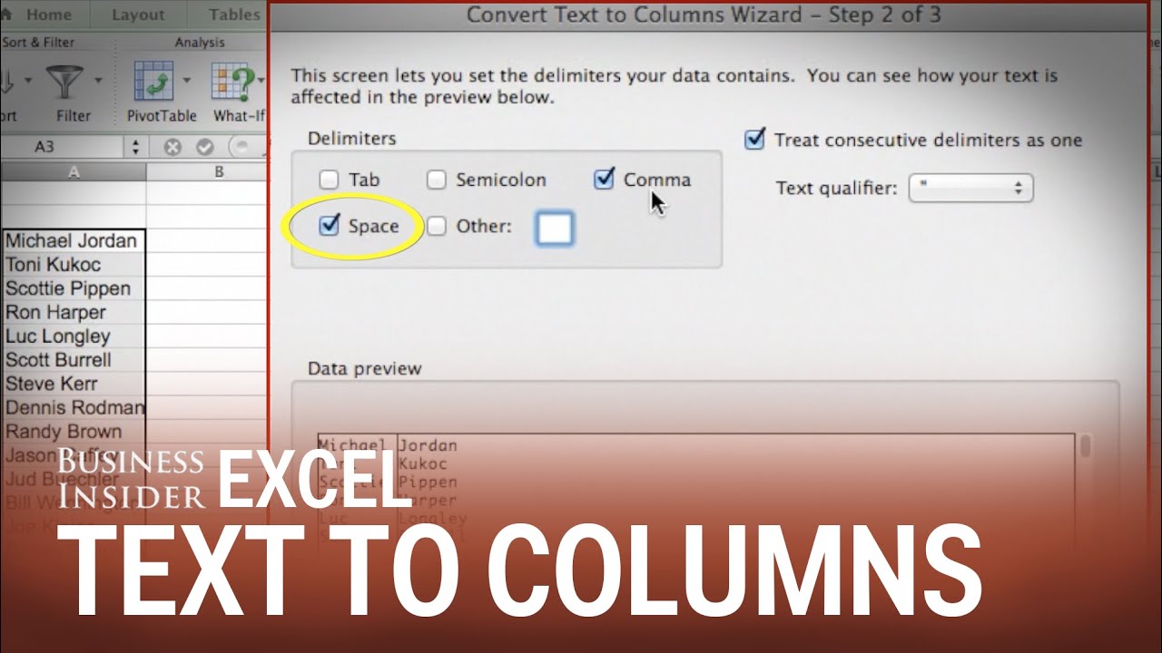 Excel data hack: text to columns - YouTube