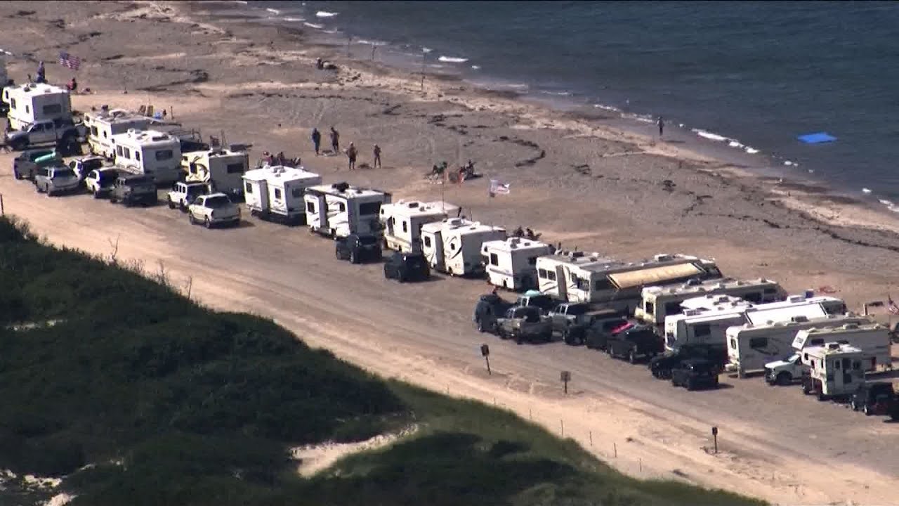 Sandy Neck Beach filled with campers on Labor Day weekend - YouTube