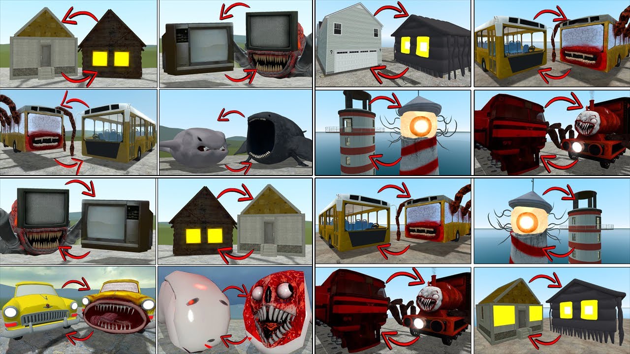 EVERYTHING TURNED INTO MONSTERS: BUS EATER HOUSE HEAD, EXTRA SLIDE VS ...