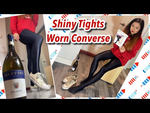 Tights Review Converse Shoeplay Wine Tasting, Shiny Nylons Pantyhose Old Worn Sneakers Shoes Feet