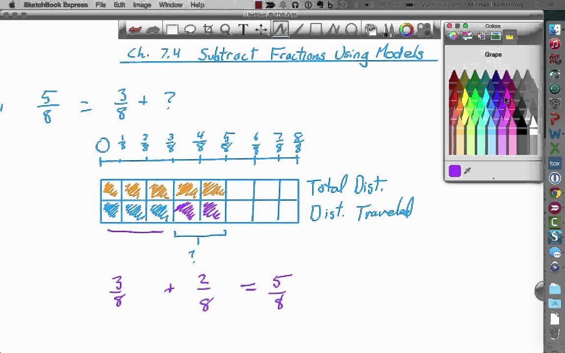 4th 7.4 Subtracting Fractions Using Models - YouTube