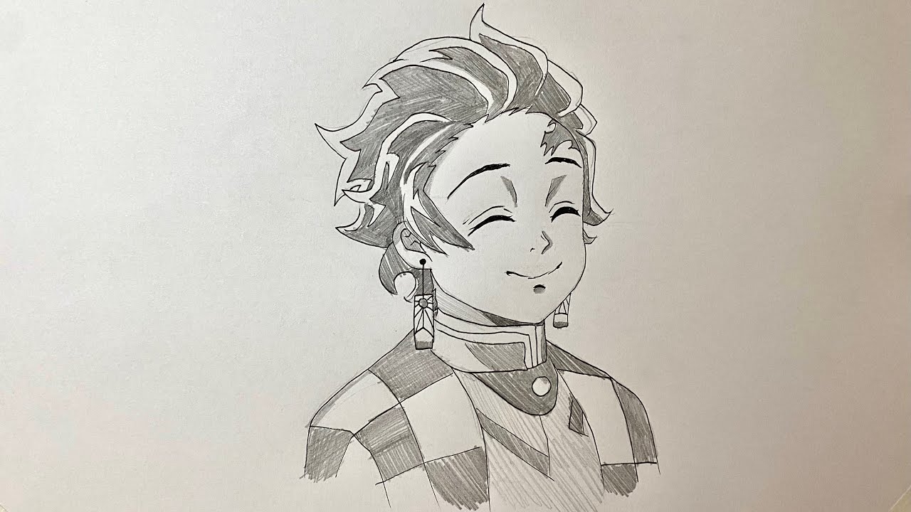 Tanjiro Drawing || how to draw anime || step by step || Pencil Sketch ...