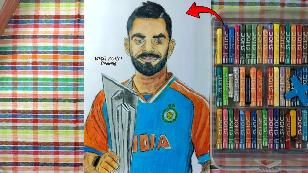 How to draw Virat Kohli with T20 World Cup | Step by step Tutorial ...