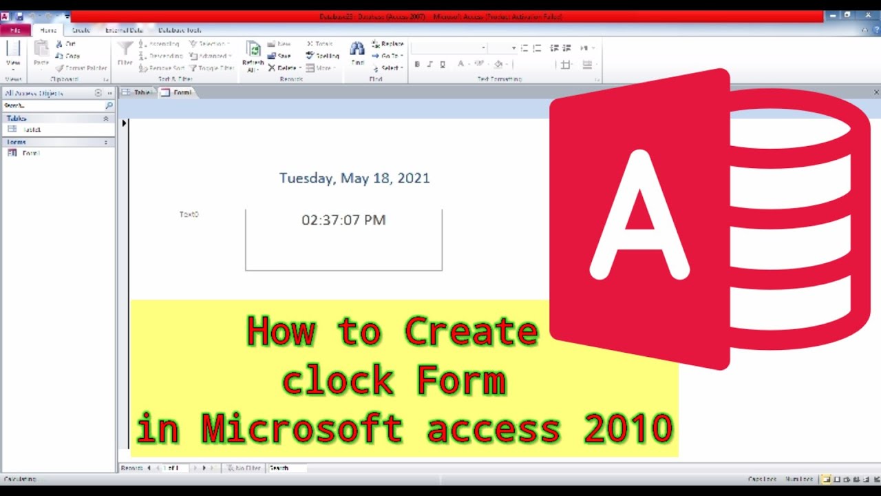 How to Create Clock or Real time Form in Ms-Access Urdu/Hindi - YouTube