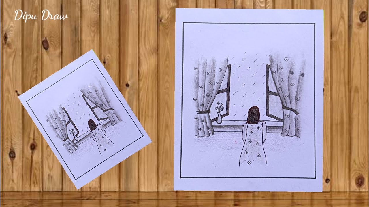How to draw a girl looking rain through a window।। pencil drawing ...
