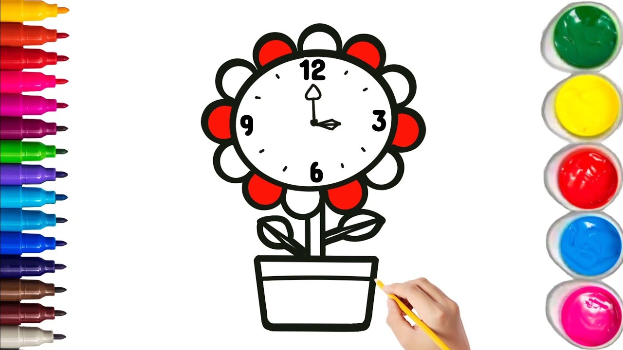 How to Draw Cute Flower Clock step by step. Easy Drawing and Colouring ...