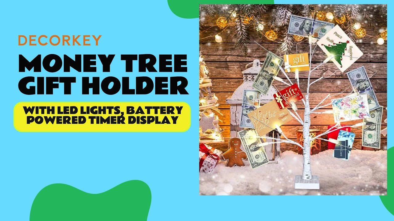 Money Tree Gift Holder, 24" 2FT Birch Tree with LED Lights, Battery ...