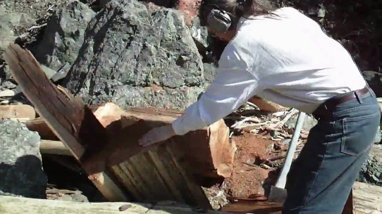 Beachcombing 101 - Bucking, Splitting and Stacking Shake Blocks - YouTube