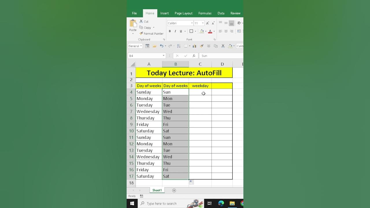 How to Use Auto Fill to Generate Days of the Week in Excel - YouTube