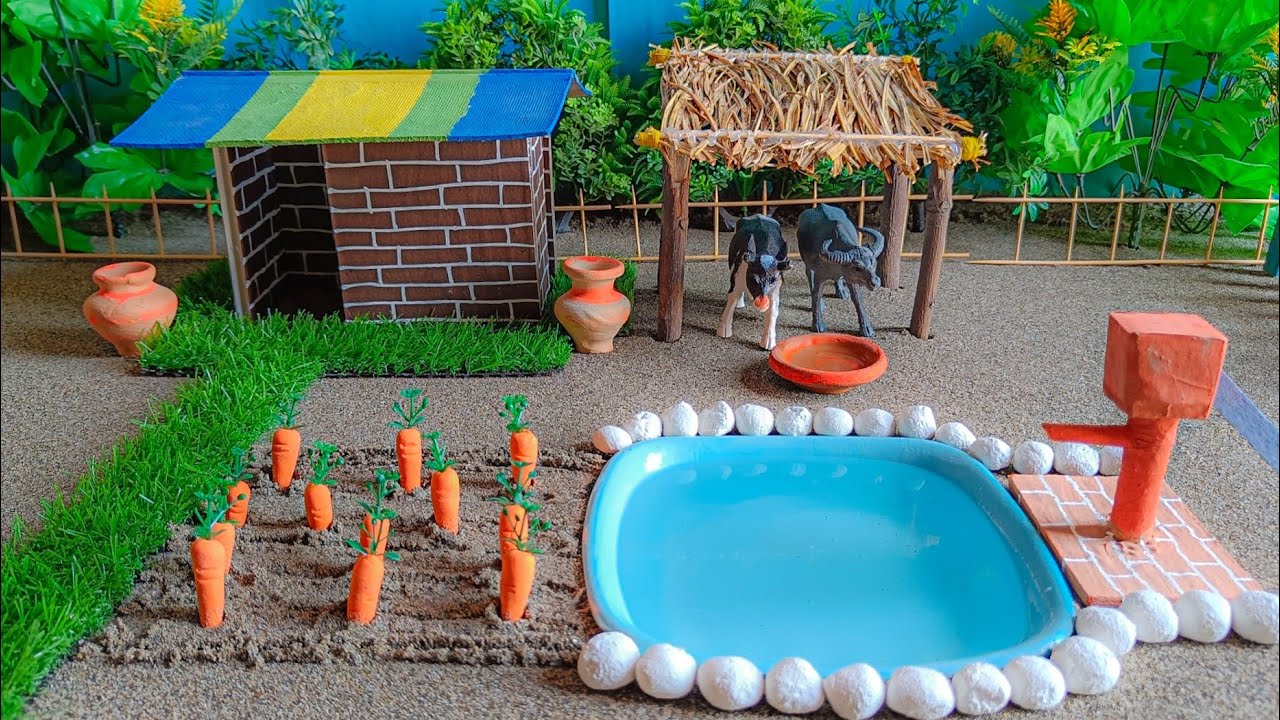 DIY Miniature Farm Diorama with Working Water Pump | Science Project ...