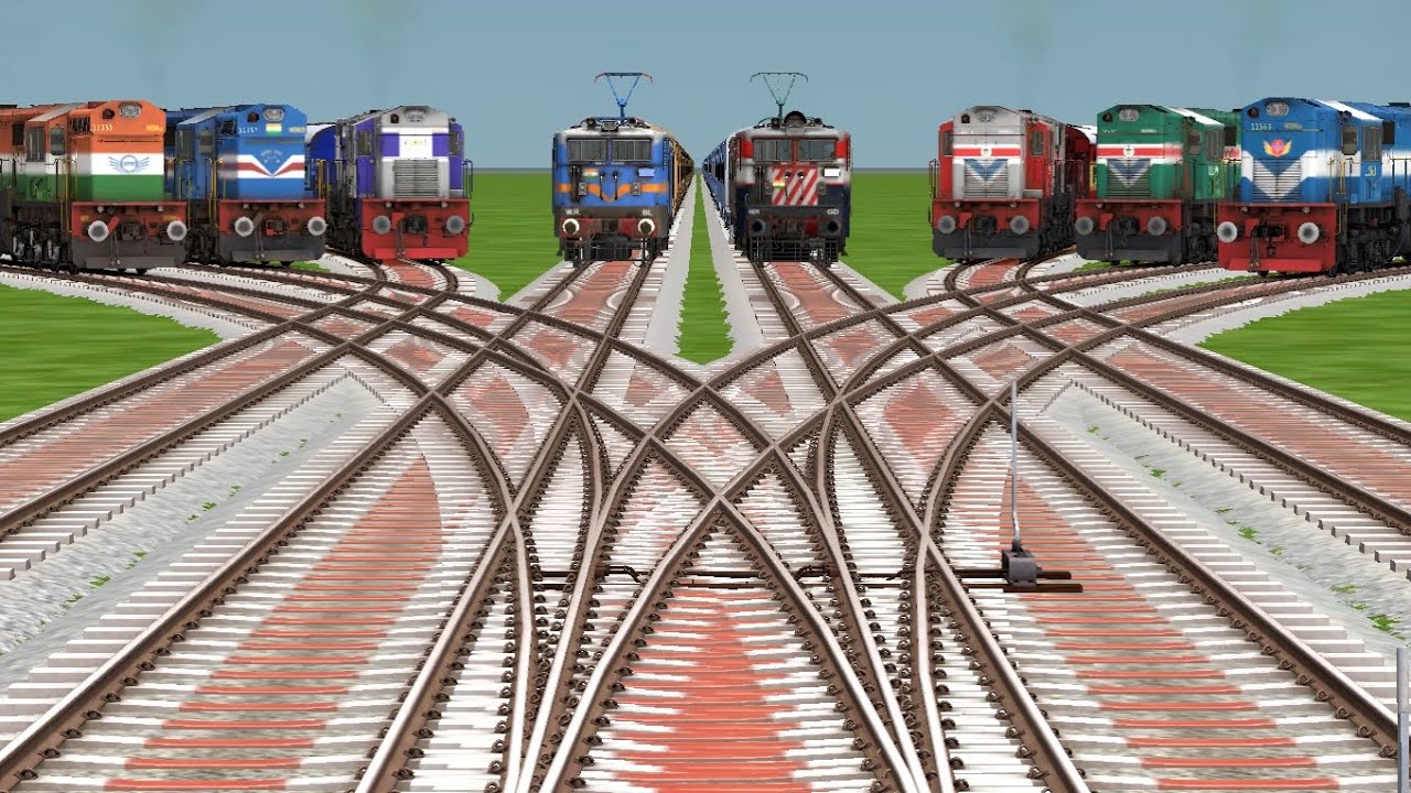 8 Train Passing At Double Cross X At Forked Diamond Railroad Tracks ...