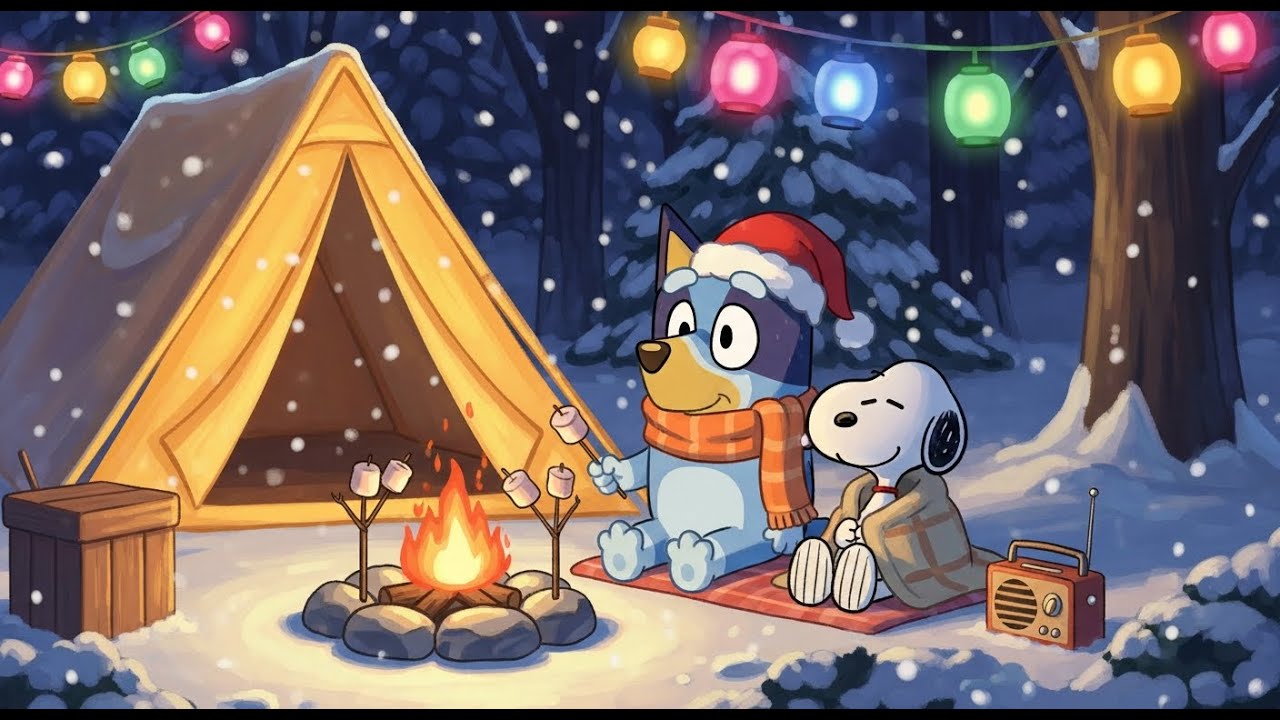 Snoopy & Bluey Cozy Winter Campfire 🔥 Jazz Lofi Night Beats For Study ...