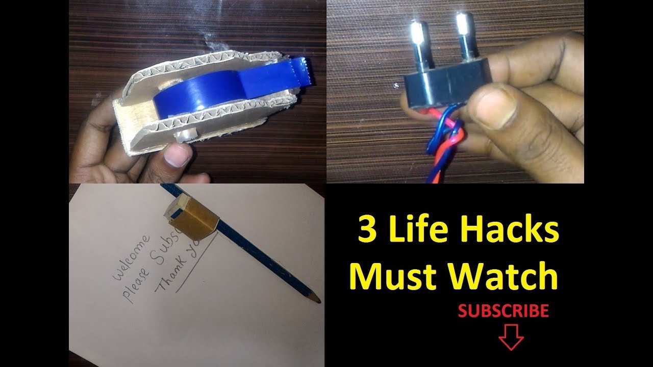 New life hacks 2017 || 3 Life Hacks at home || Tape Cutter || Pencil Life Hack - YouTube