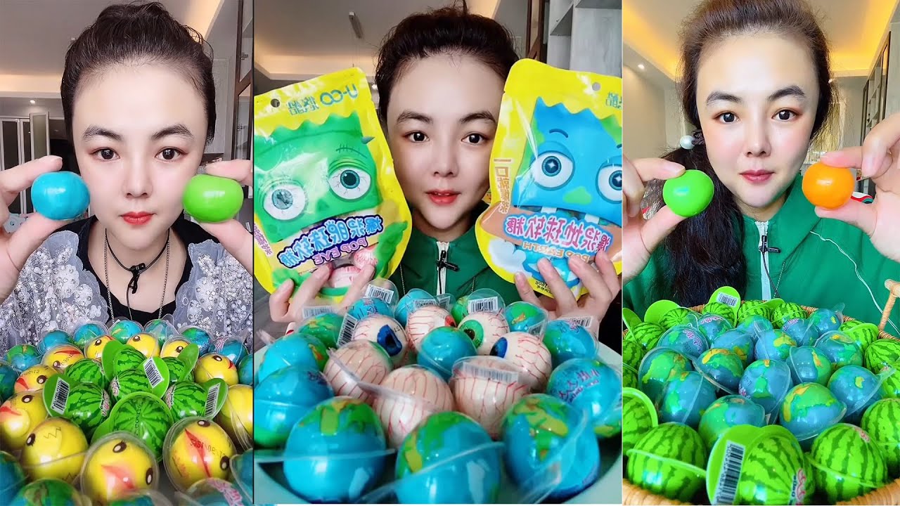 Delicious candy earth jellies with watermelon quickly being eaten sound ...