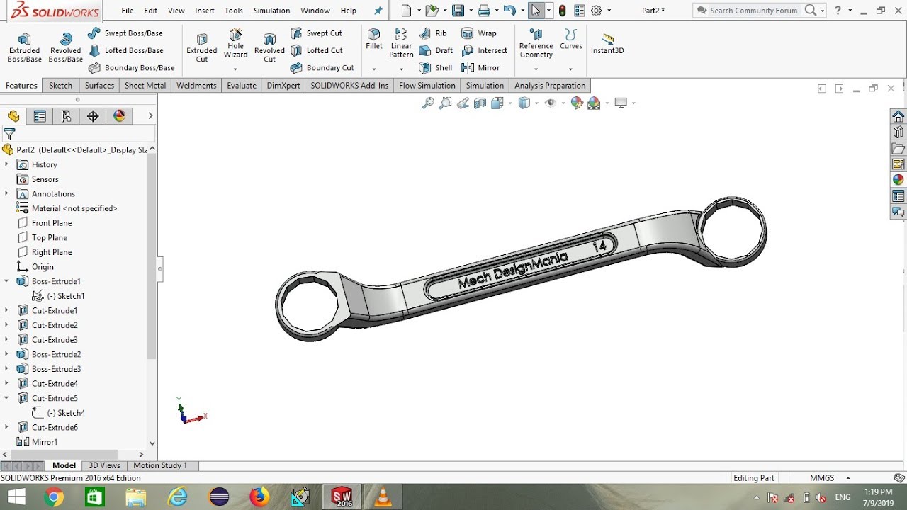 How to design ring spanner in solidwork - YouTube