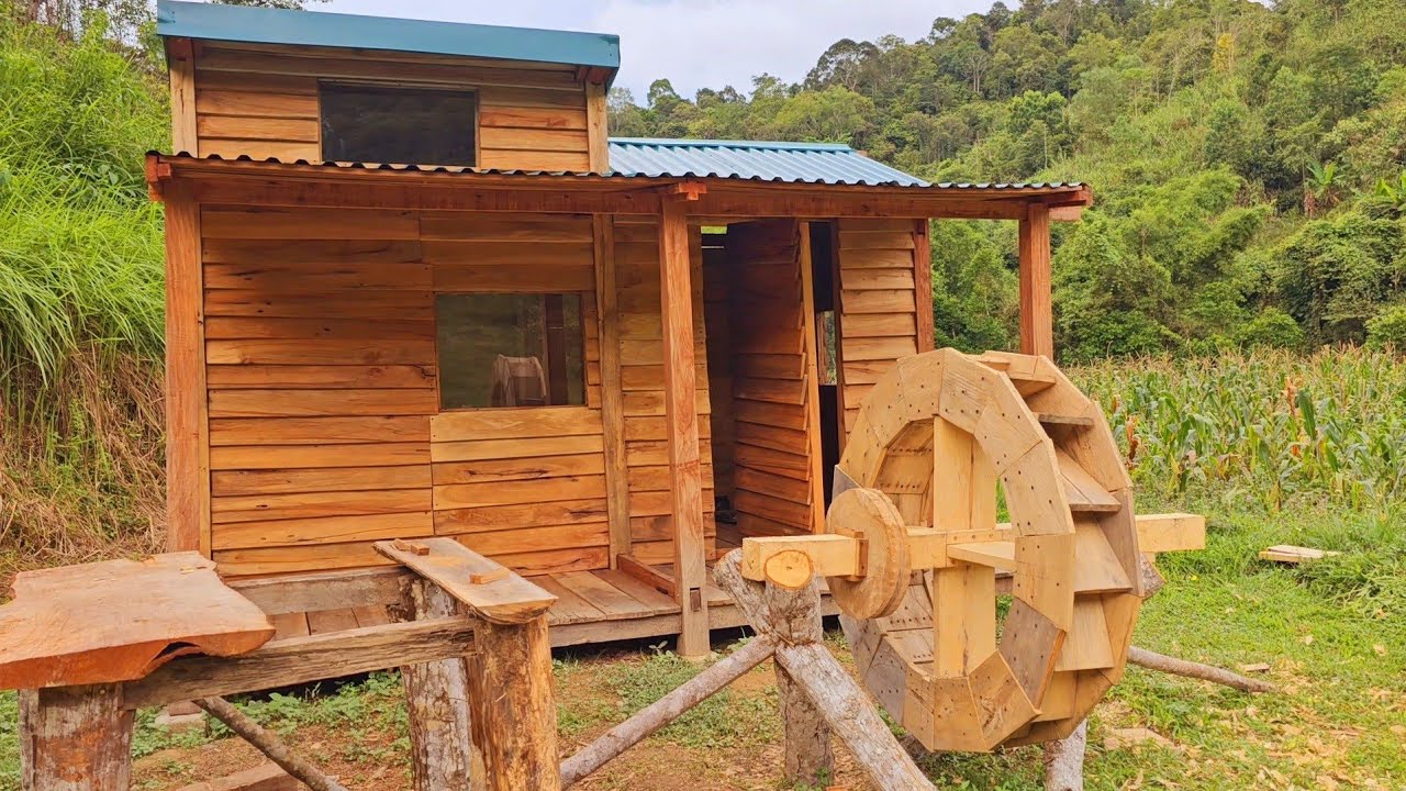 15 Days Construction a Bushcraft Waterwheel | Harnessing Hydropower ...