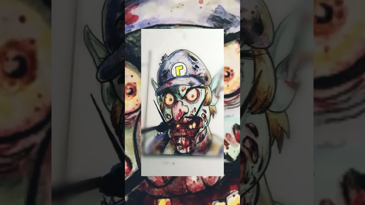 Super Mario Bros. (Waluigi) Cartoon Drawing - Horror Art - Sketch Cards ...