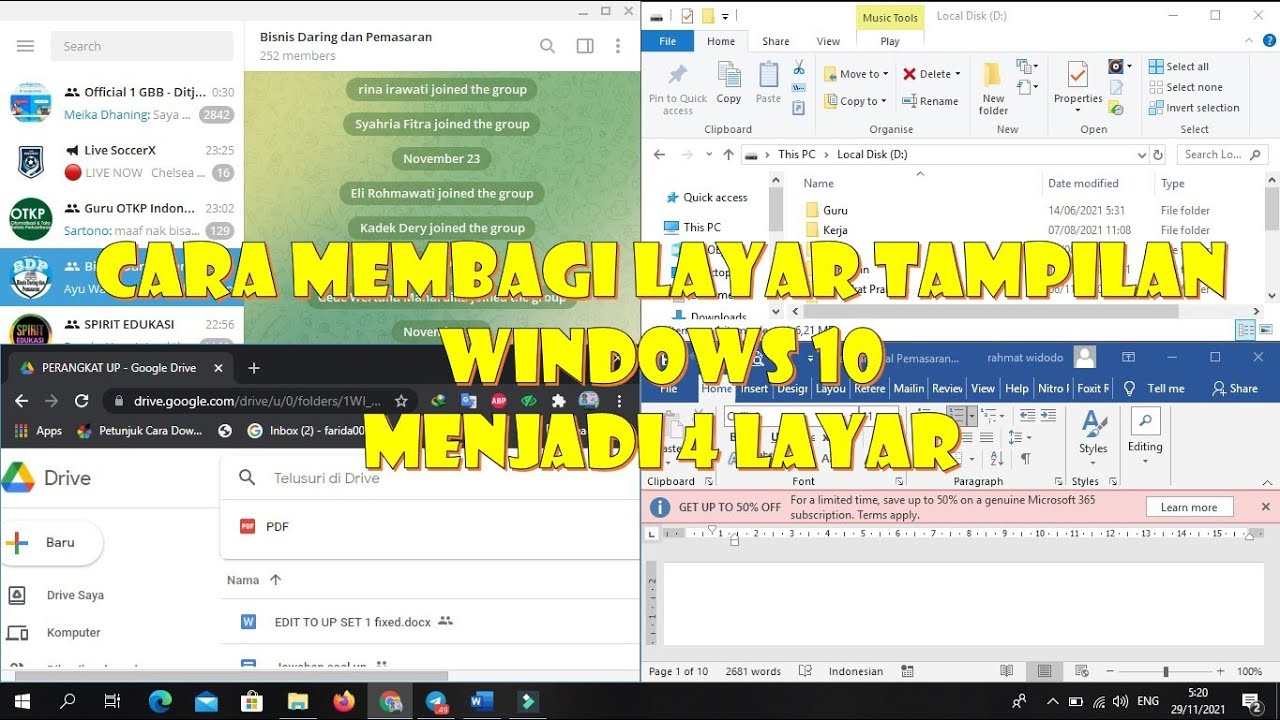 Cara Membagi Layar Tampilan WINDOWS 10 menjadi 4 LAYAR - YouTube
