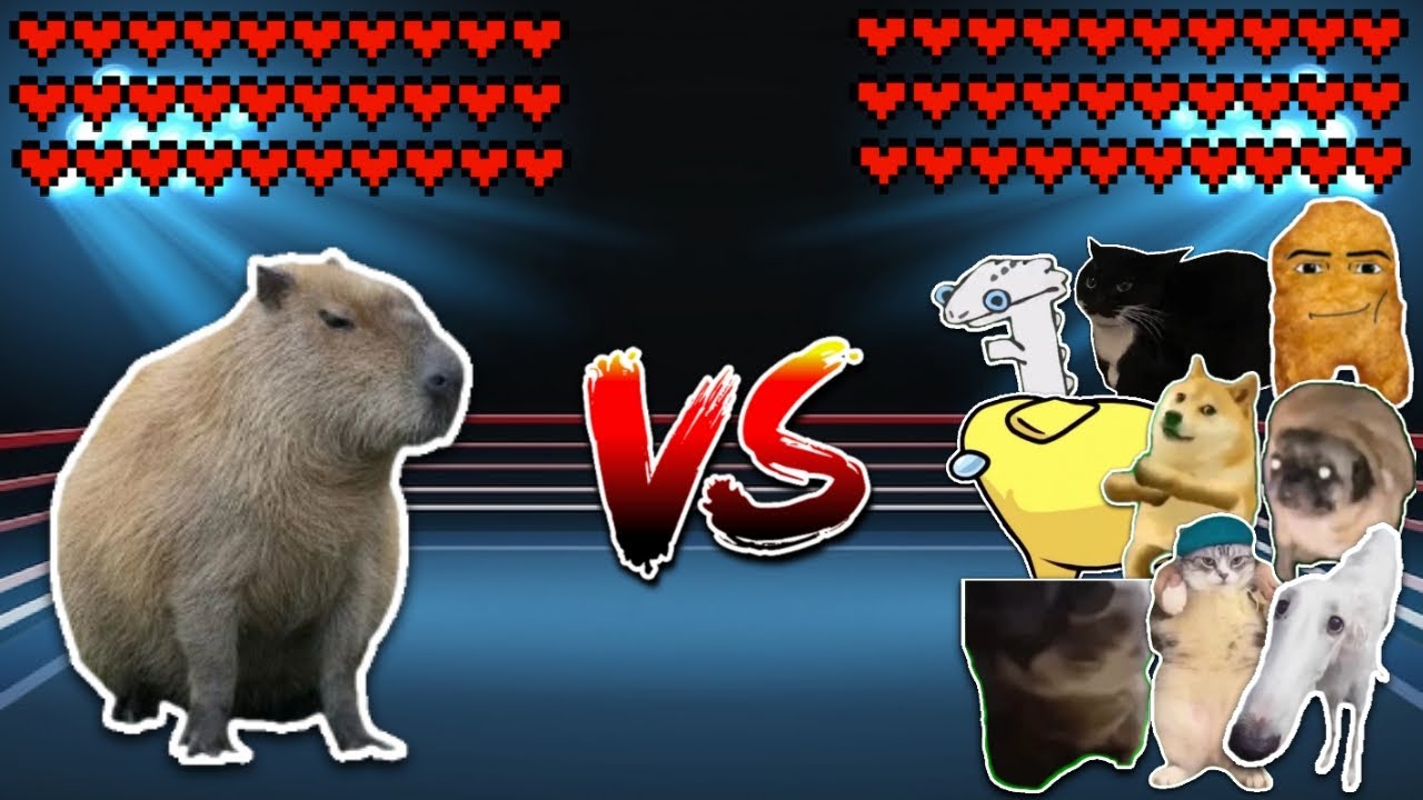 Giant Capybara vs 10 Memes! Meme battle - YouTube