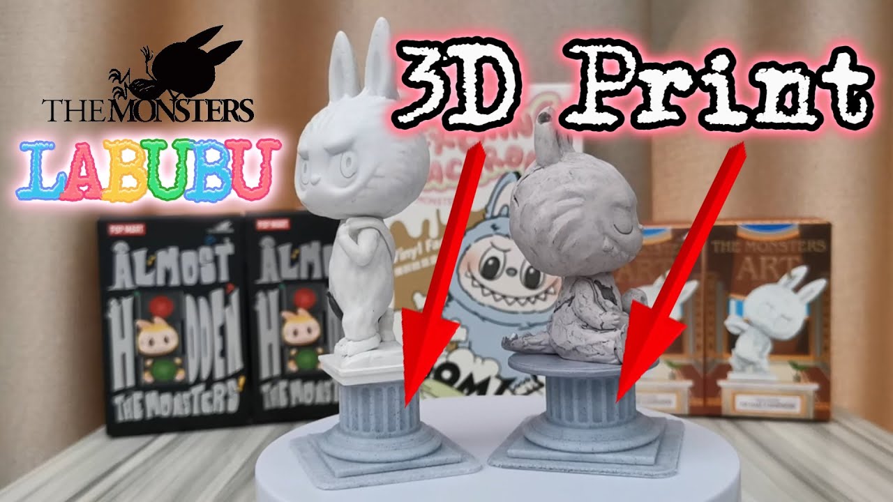 POP MART The Monsters Labubu Statues Figurines with 3D Print Column ...