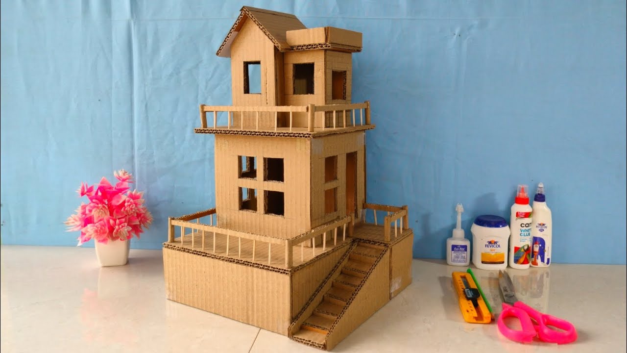 How to make mini cardboard house 🏡| Easy tutorial miniature house DIY ...