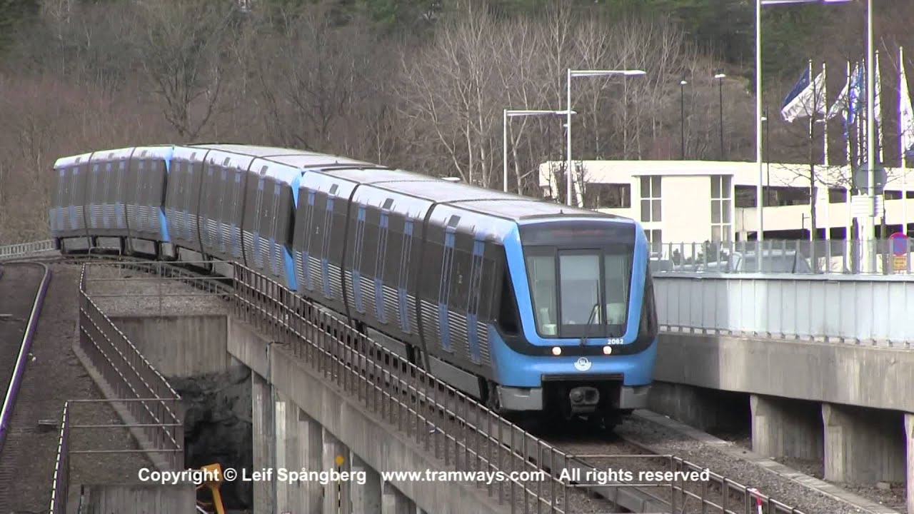 SL Tunnelbana / Metro trains at Telefonplan, Stockholm - YouTube