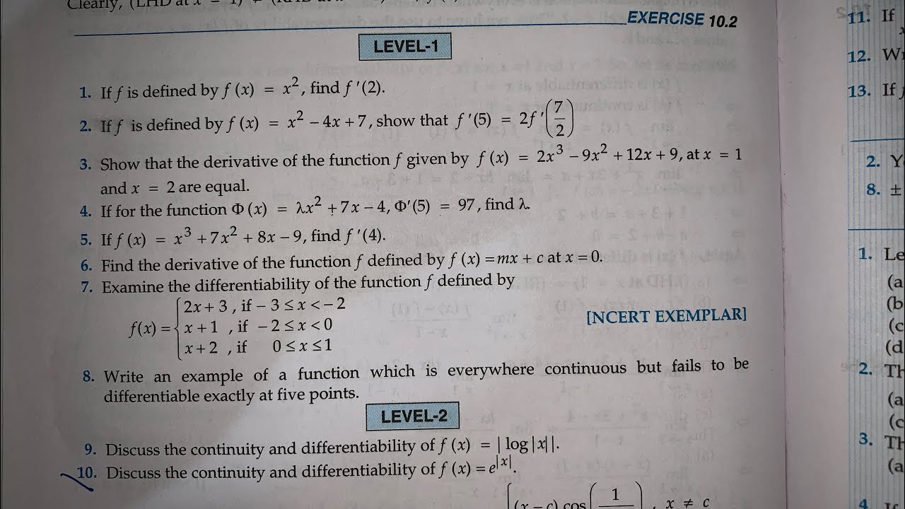 EX 10.2 Q 1 TO 12 SOLUTIONS OF DIFFERENTIABILITY RD SHARMA CLASS 12 TH ...
