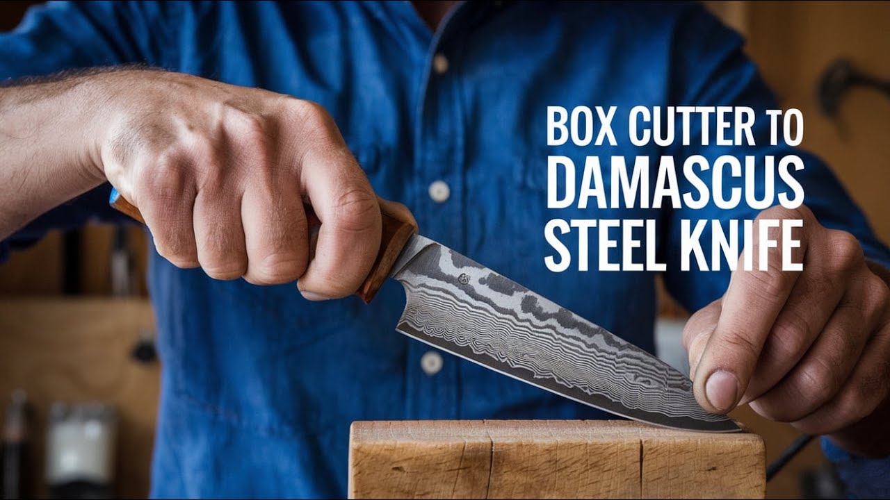 Box Cutter into Damascus Steel Knife - YouTube