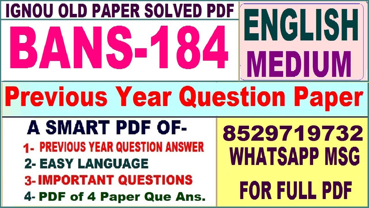 BANS 184 Previous Year Question Paper Solved in English || bans 184 ...