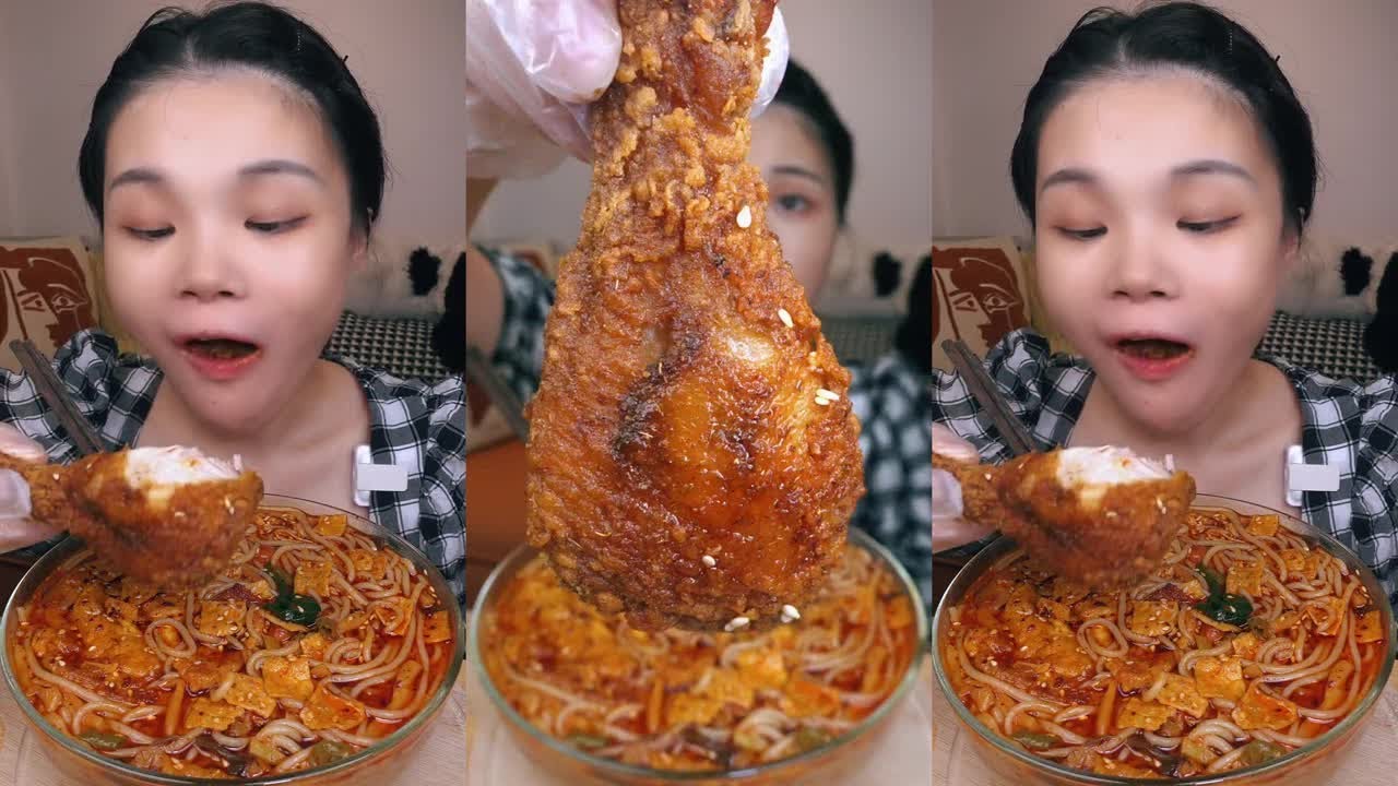ASMR EATING | Real Mukbang | Spicy Noodle, Spicy Chicken, Dessert ...