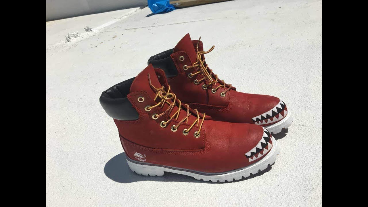 Full Custom | Red And White Timberlands. - YouTube