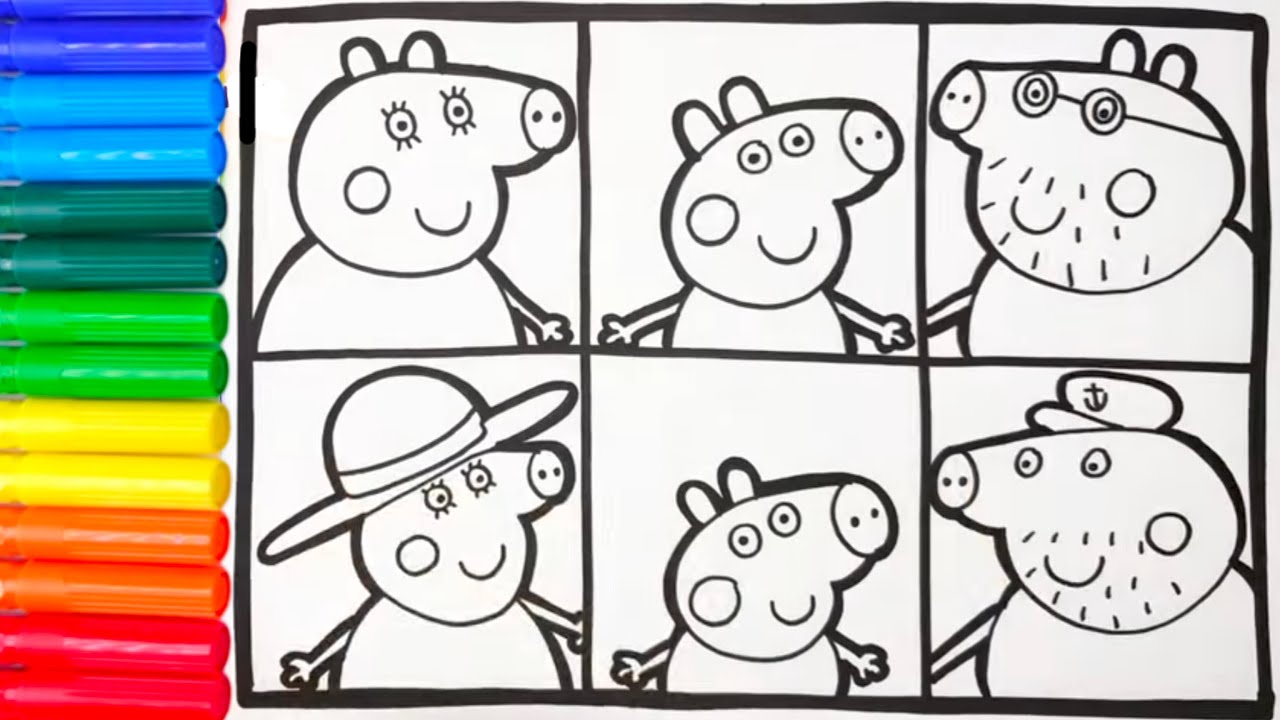 Drawing And Coloring Peppa Pig With Her Family | Drawings For Kids ...