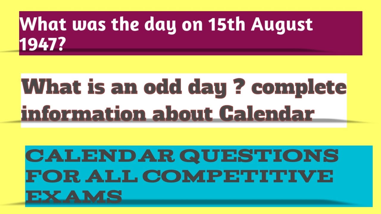 Calendar Tricks || Calendar Questions And Answers For All Competitive ...