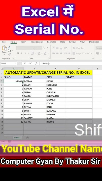 Excel Auto Fill Serial Number #shorts #viral #exceltips #excel #excelshortcuts - YouTube