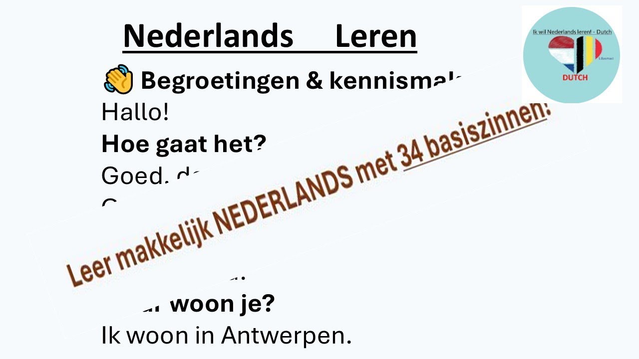 Leer makkelijk NEDERLANDS met 34 basiszinnen - Learn DUTCH - YouTube