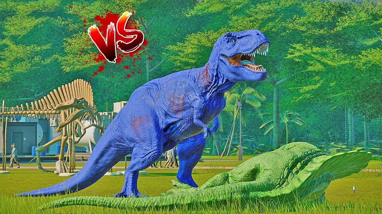 They are all afraid of the Blue T-Rex! Shark vs T-Rex vs I-Rex vs Green ...