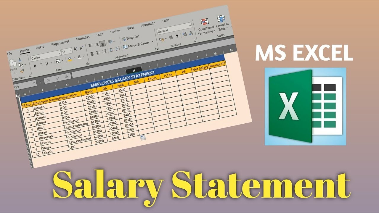 How to make salary statement in MS Excel | Payroll in Excel #excel ...