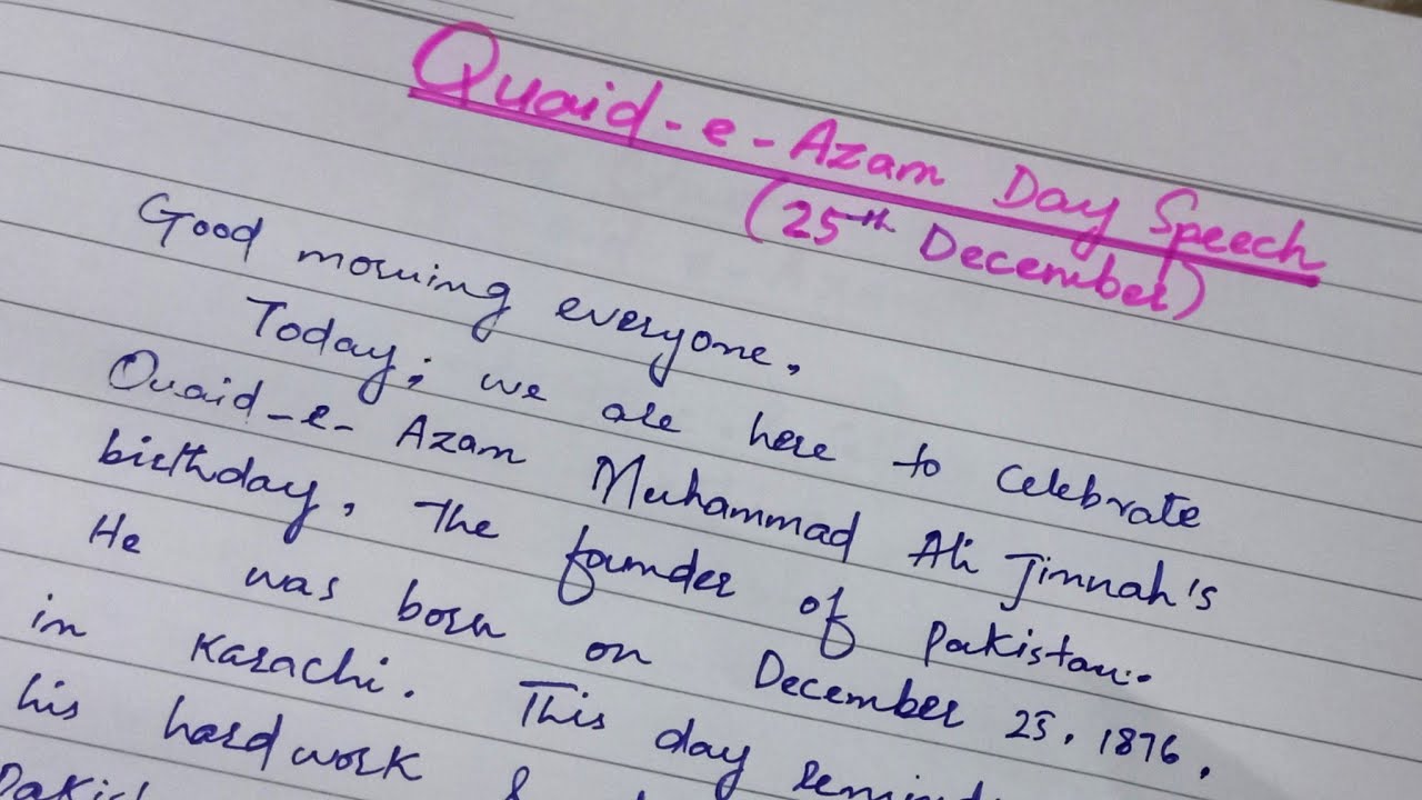 Quaid e Azam Day Speech In English | 25th December Quaid Day Speech ...