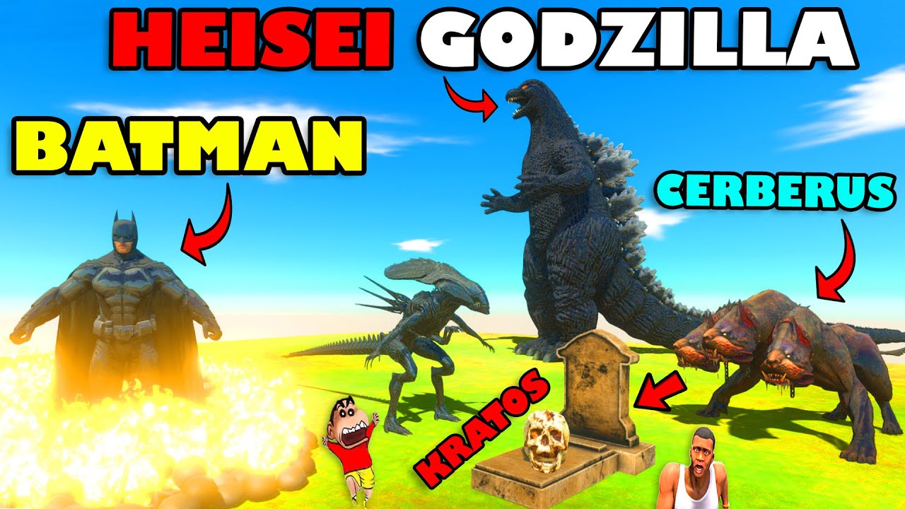 BATMAN vs HEISEI GODZILLA and KRATOS GRAVE CHOP and SHINCHAN in ANIMAL ...