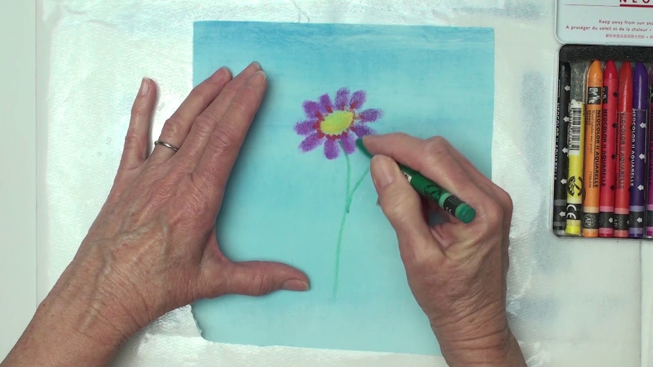 Wax Pastel on Fabric - Tiny Flower - YouTube