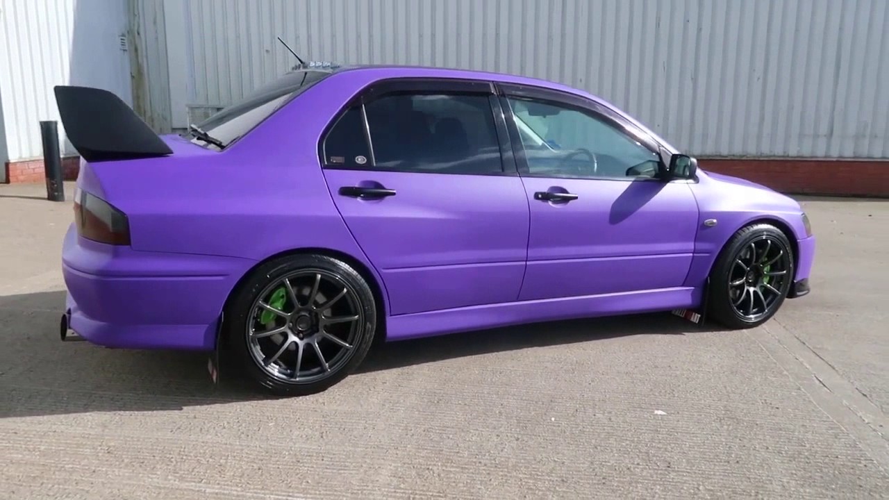 Mitsubishi Evo 8 wrapped in 3m matte purlple by KW Detailing - YouTube