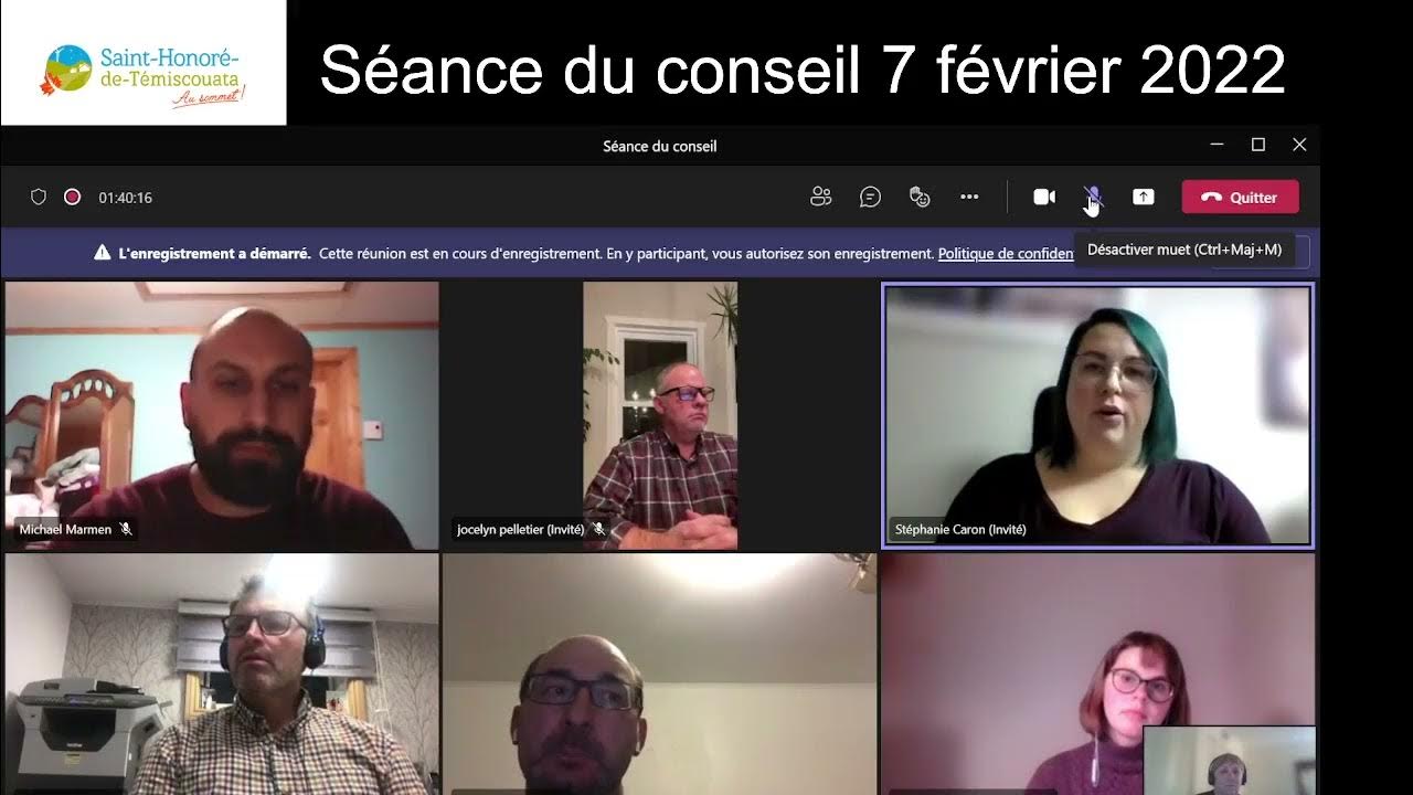 Séance de conseil municipalité Saint-Honoré-de-Témiscouata - YouTube