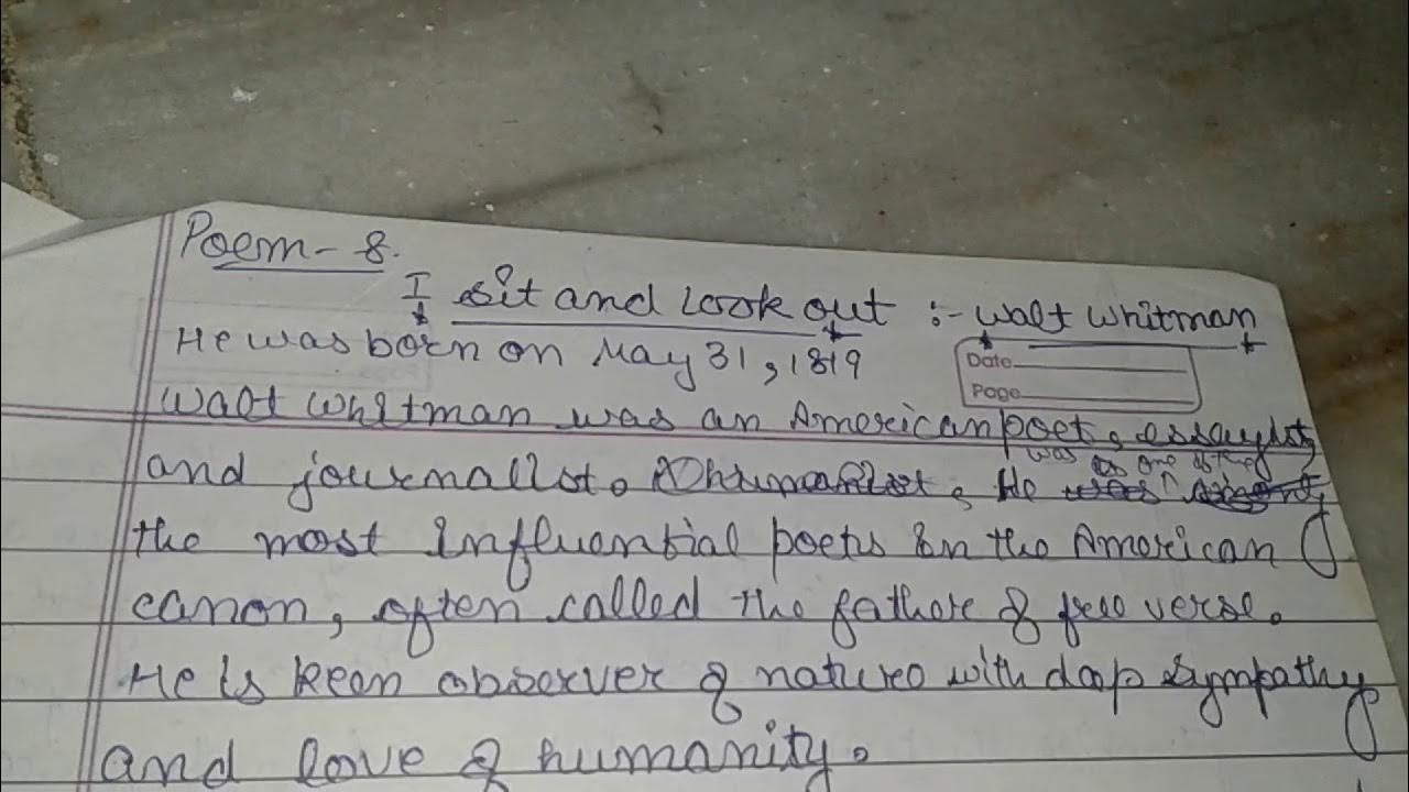 I sit and look out || walt Whitman | summary| theme | central idea ...