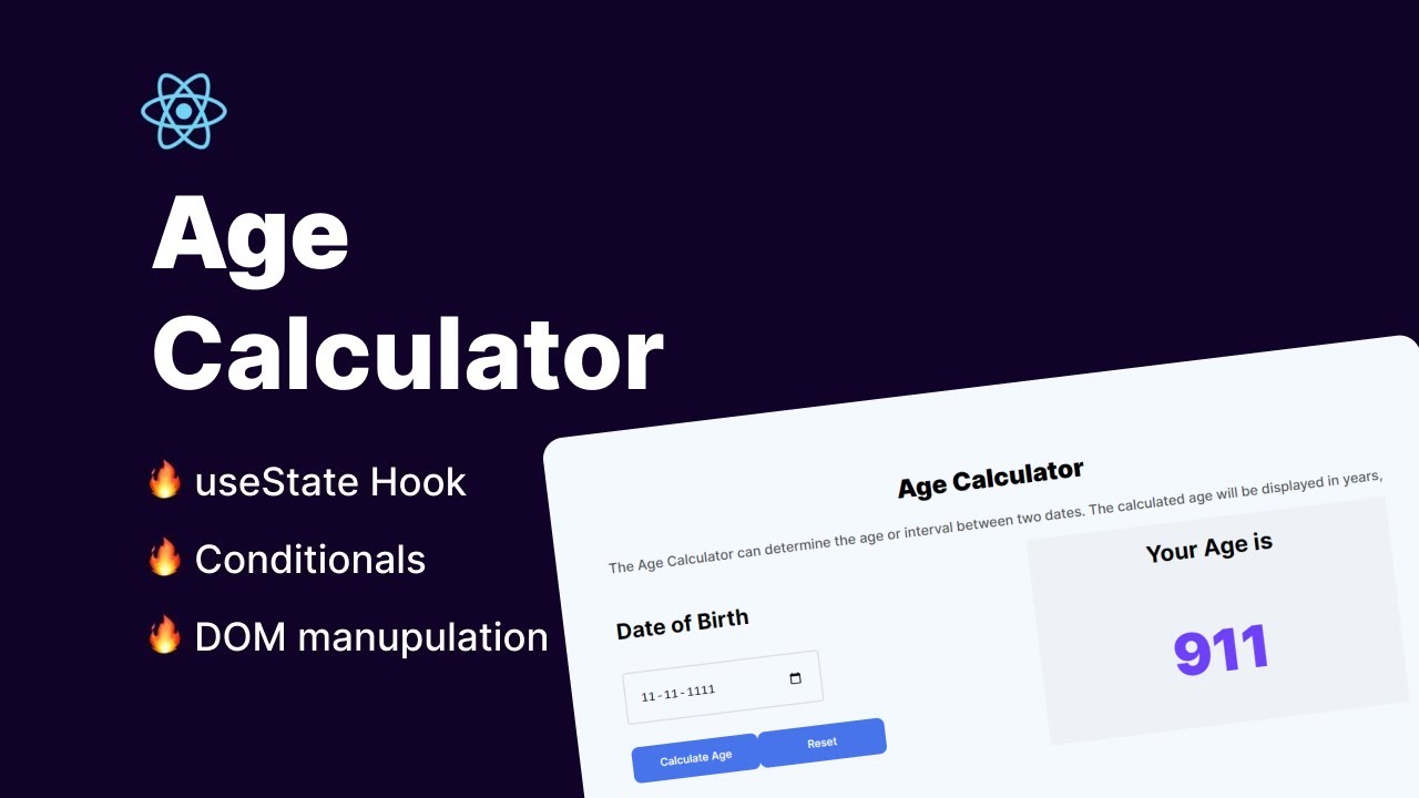 Build Age Calculator App In React Mini Project Usestate Hook And Conditionals π₯π₯π Youtube