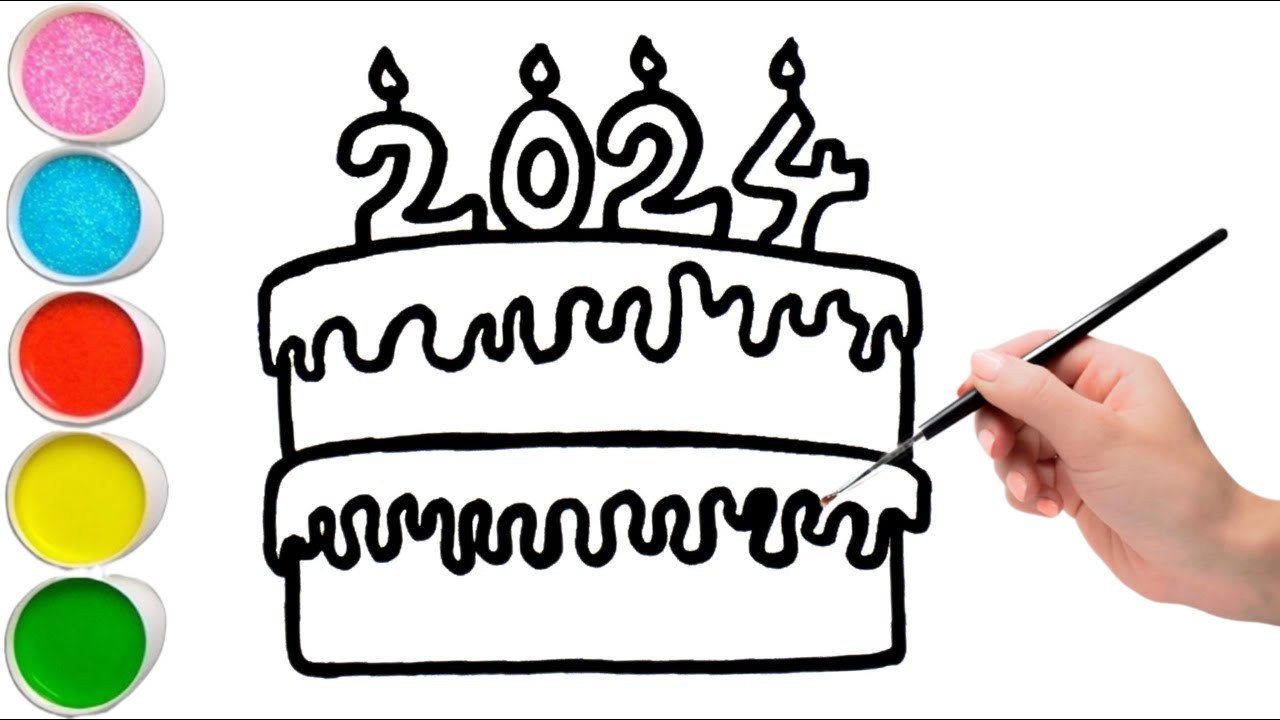 Fun, Easy New Year 2024 cake drawing for kids | Happy New Year cake ...