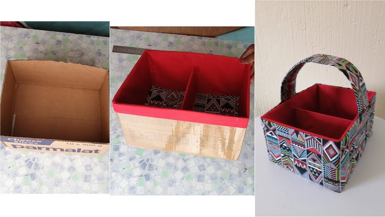 DIY Organizer/ Caddy from cardboard Box [Storage box with handle] - YouTube