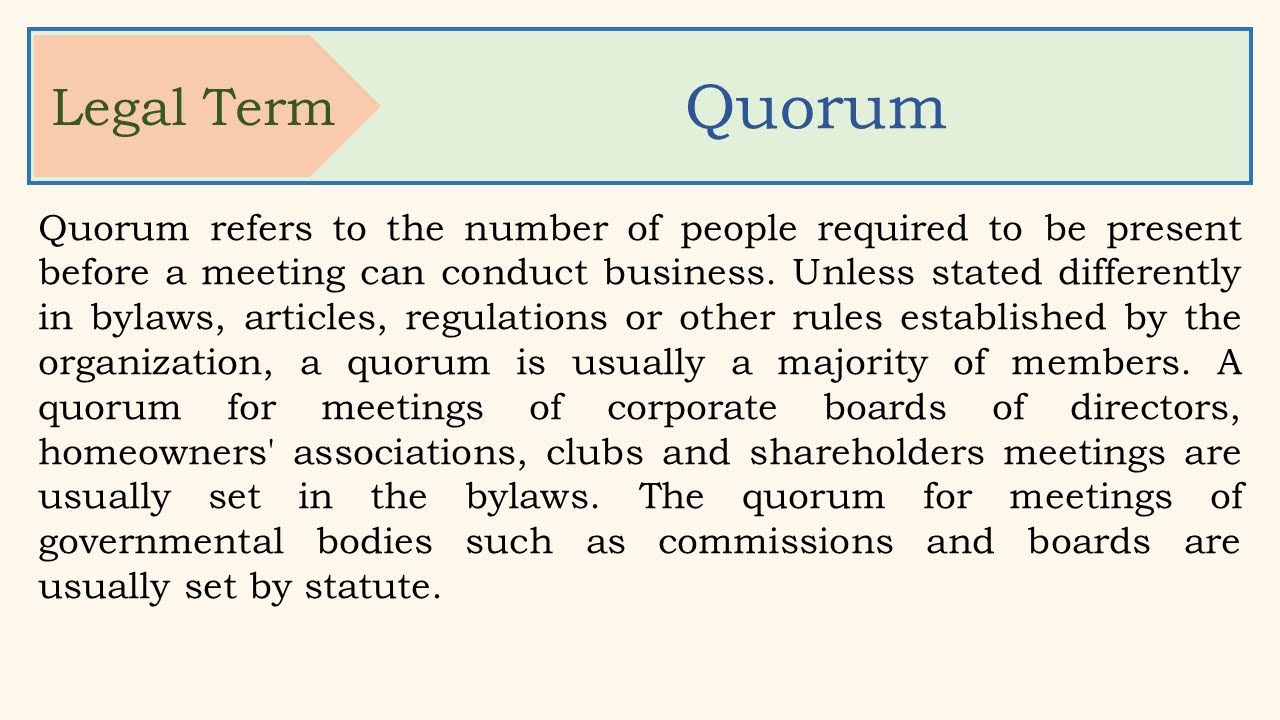 Legal term, definition, Quorum - YouTube