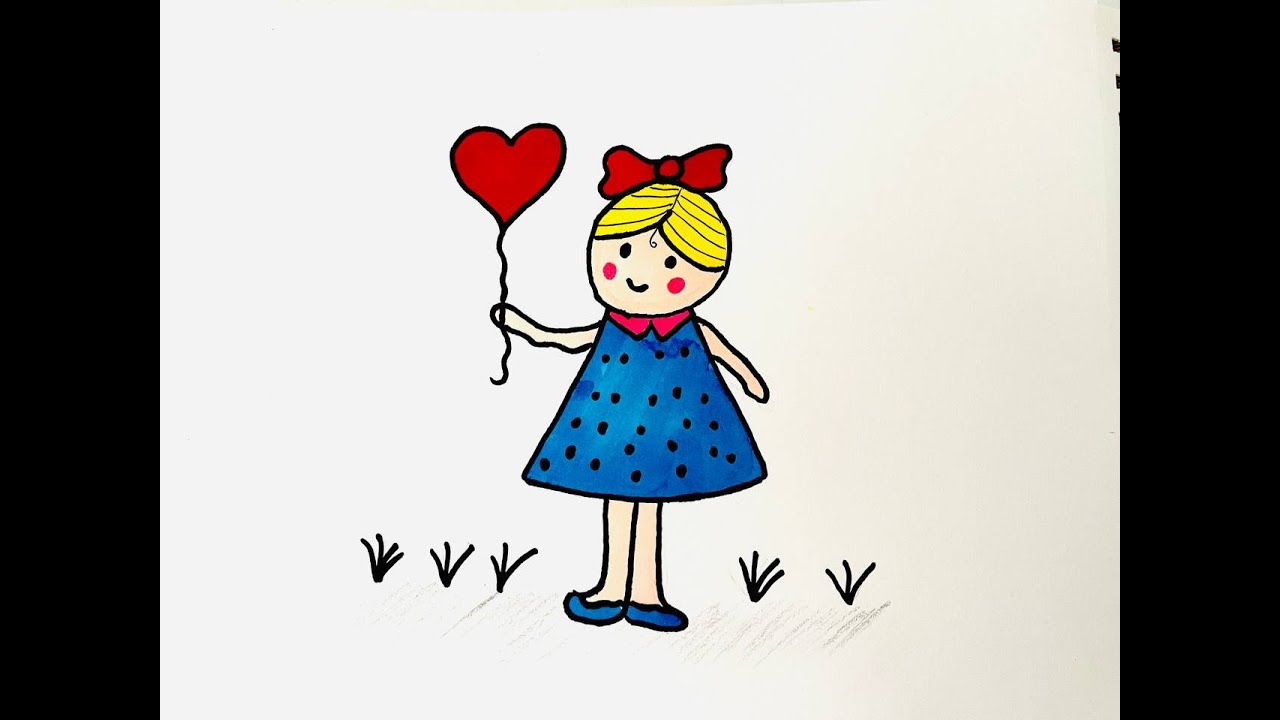 رسم للاطفالرسم بنت كيوت تحمل بالون رسم فتاة تعليم الرسم خطوة بخطوةeasy Girl Drawing Youtube