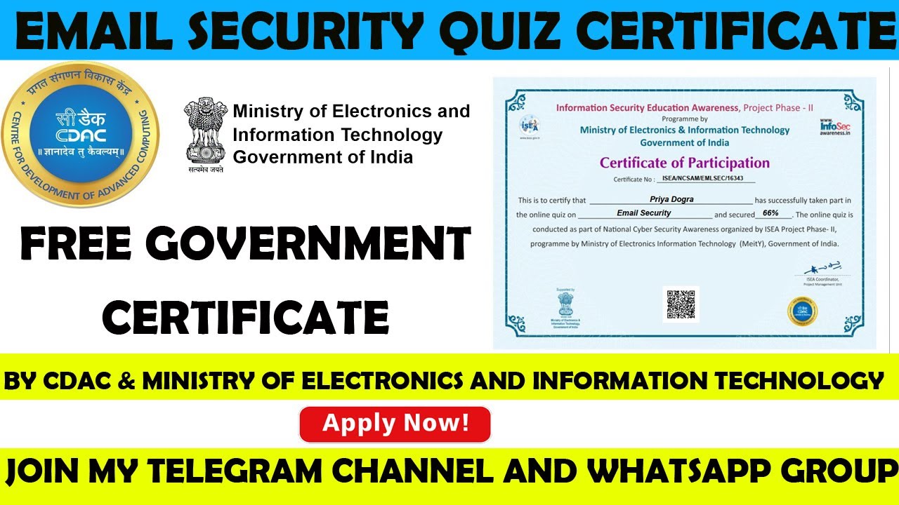Email Security Free Govt Quiz Certificate | CDAC | Ministry of Electronics & Information ...