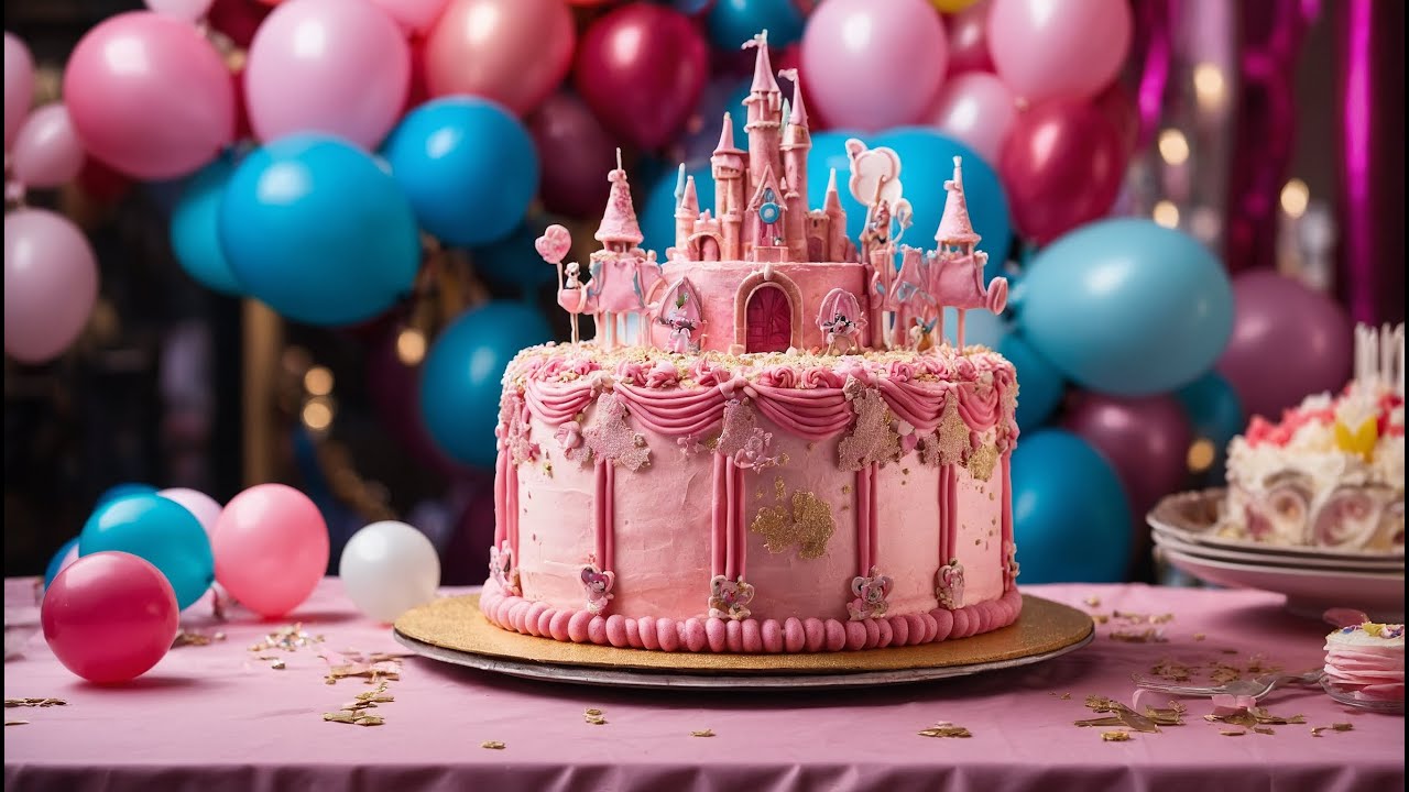 ¡Mágico Pastel Rosa de Castillo! Fiesta de Ensueño con Globos—¡Tienes ...